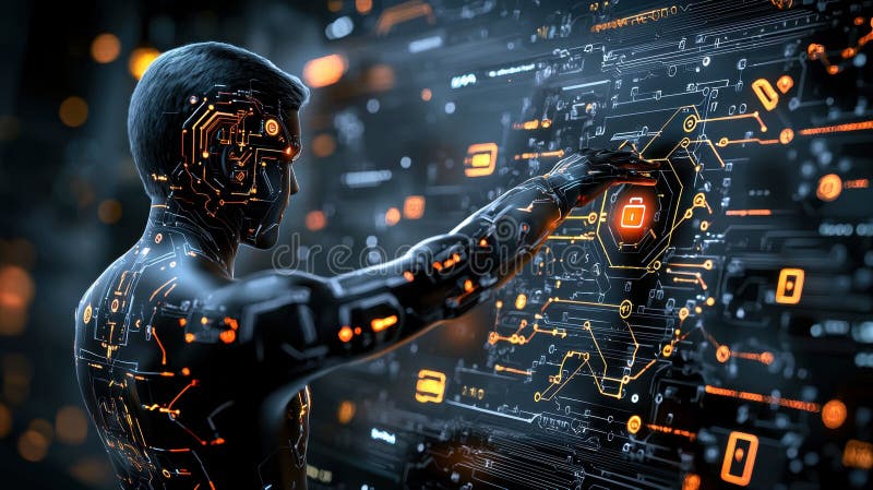 Hyper Realistic 3D Render of Transparent Human Figure Interacting with ...