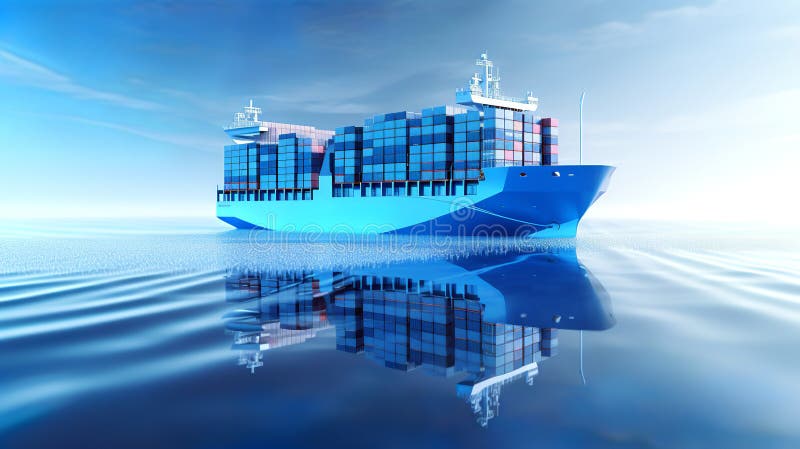 A Hyper-realistic 3D Rendering of a Massive Container Ship at Sea ...