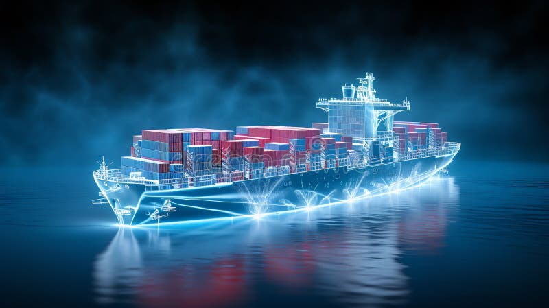 A Hyper-realistic 3D Rendering of a Massive Container Ship at Sea ...