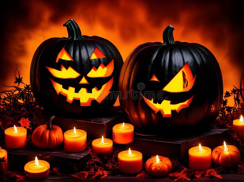Hyper Realistic Dark Halloween Pumpkin Fantasy Style Stock Illustration ...