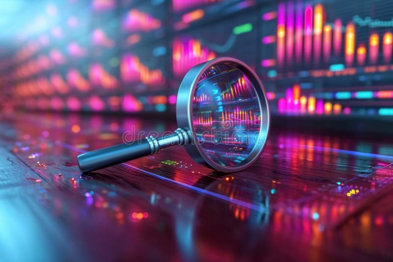 Hyper-realistic Data Analysis and SEO Concept with Magnifying Glass ...