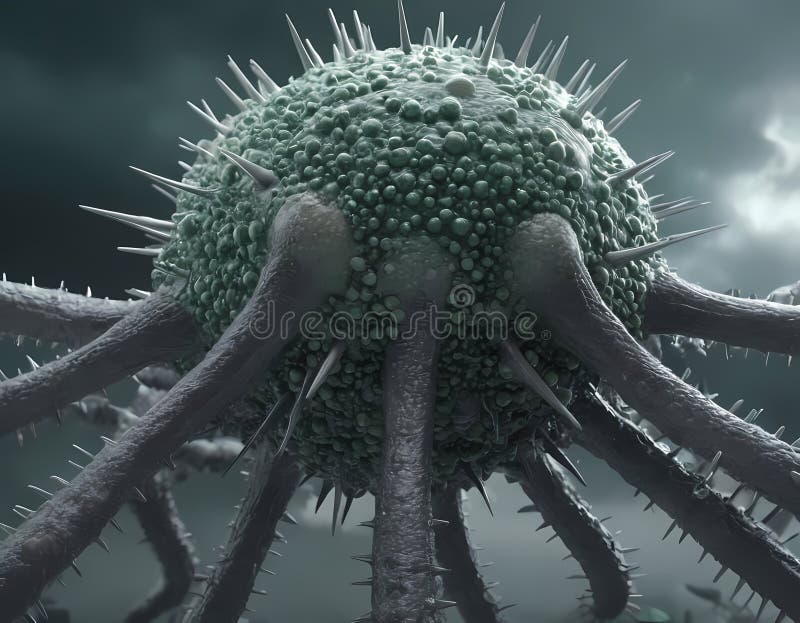 Hyper-Realistic Depiction of a Pandemic Virus with Metallic Spikes and ...