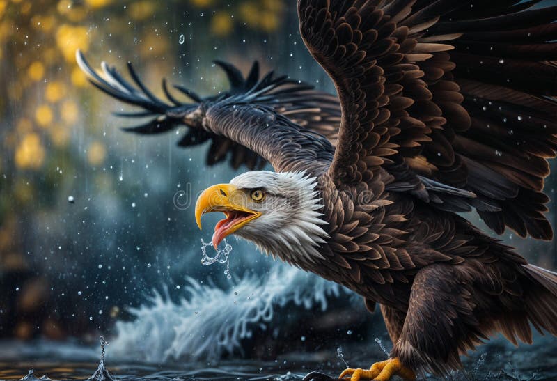 A Hyper Realistic Detailed Image of a Bald Eagle Swooping on Water ...