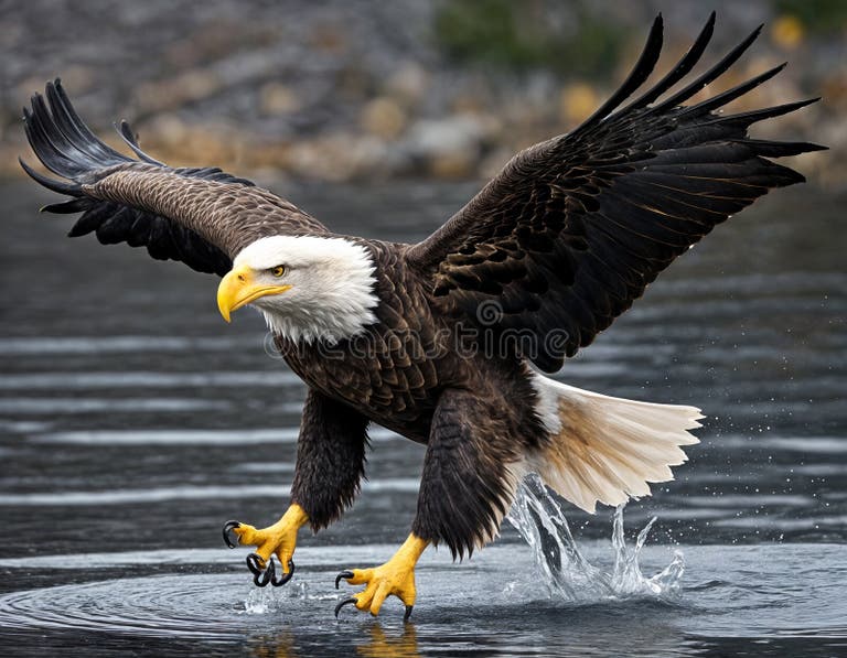 A Hyper Realistic Detailed Image of a Bald Eagle Swooping on Water ...