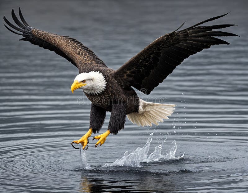 A Hyper Realistic Detailed Image of a Bald Eagle Swooping on Water ...