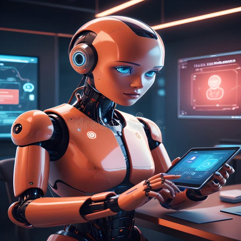 Hyper-realistic Digital Art of an AI Chatbot Helping Stock Illustration - Illustration of code ...