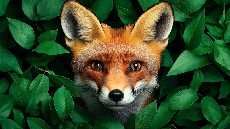 Hyper-realistic Digital Art of a Fox in Greenery Stock Illustration ...
