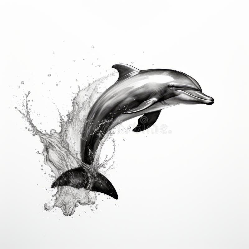Hyper-realistic Dolphin Drawing with Tropical Symbolism and Splashes ...