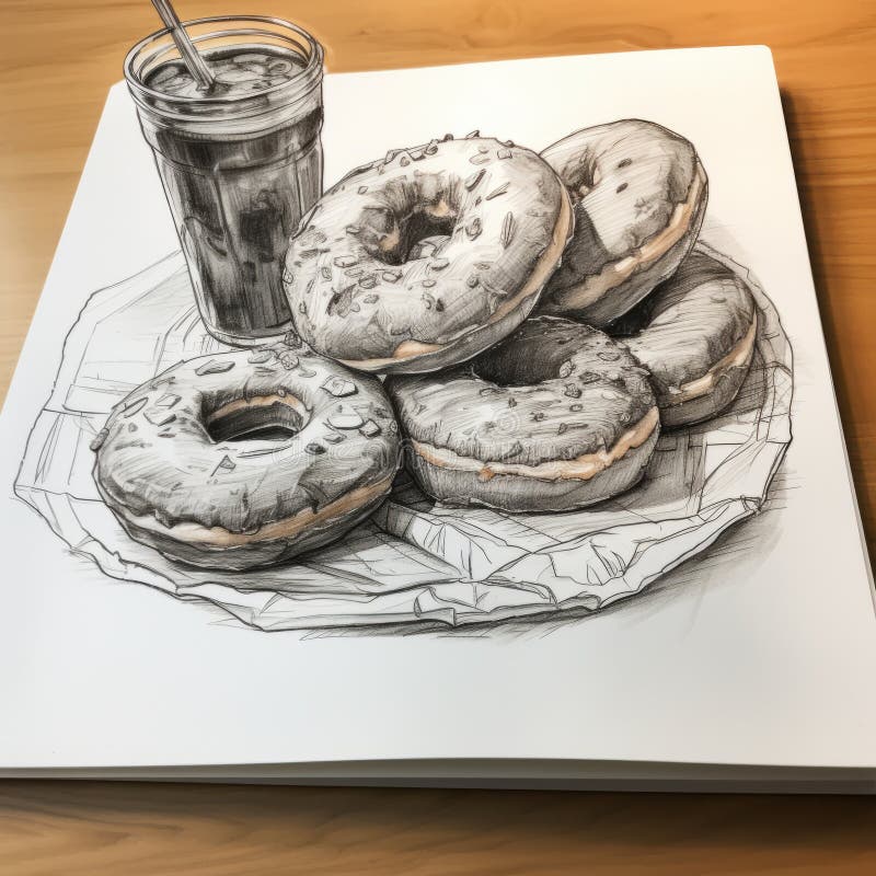 Hyper-realistic Donut and Coffee Drawing with Forced Perspective Stock ...