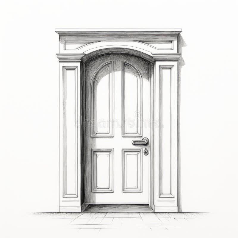 Hyper-realistic Door Sketch on White Background Stock Illustration ...
