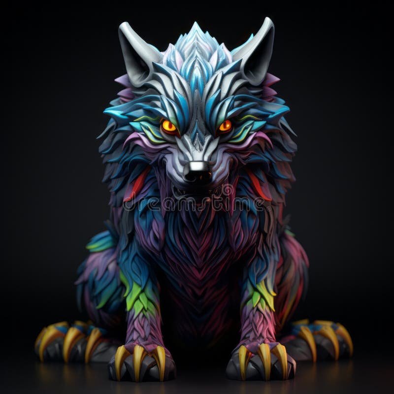 Colorful Wolf in Luminous 3d Style: Unique Character Design and Playful ...