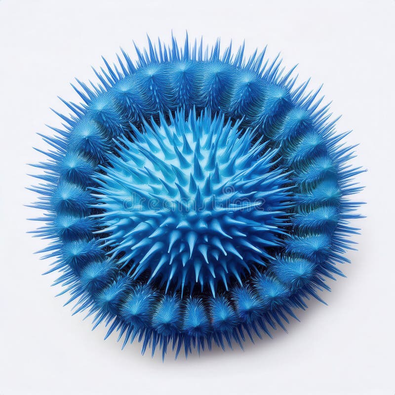 Unique Blue Circular Shape Covered in Tiny Spikes on a White Background ...