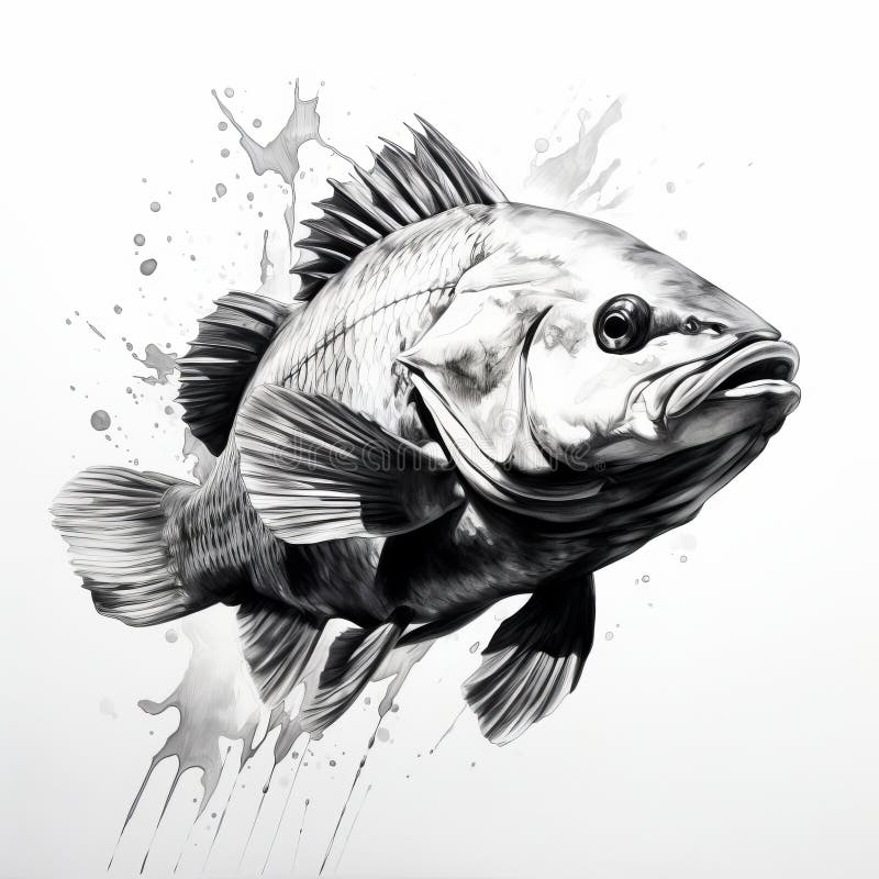 Hyper-realistic Fish Illustration with Monochrome Portraits Stock ...