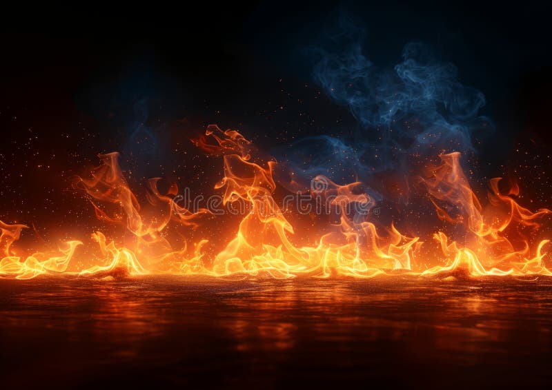 Hyper-Realistic Flames with Smoke and Sparks on Black Background Stock ...