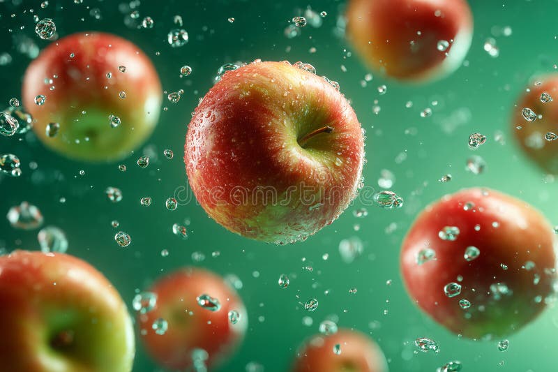 Floating Apples in Vibrant Abstract Space with Condensation and Freeze ...