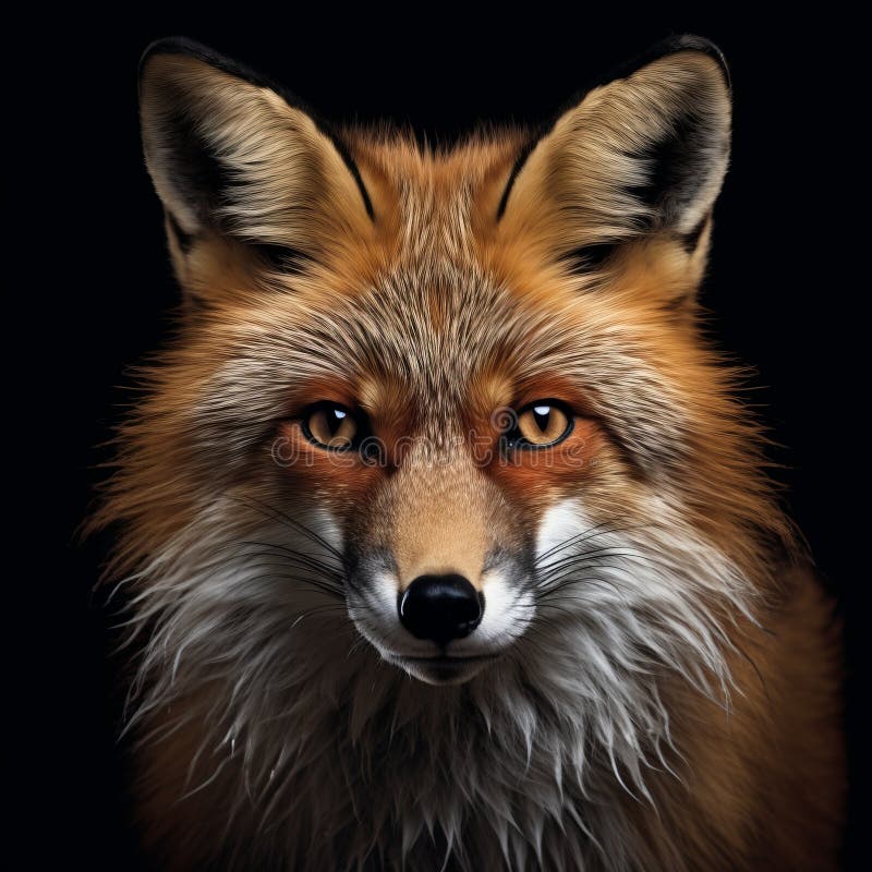 Hyper-realistic Fox Face Illustration on Black Background Stock ...