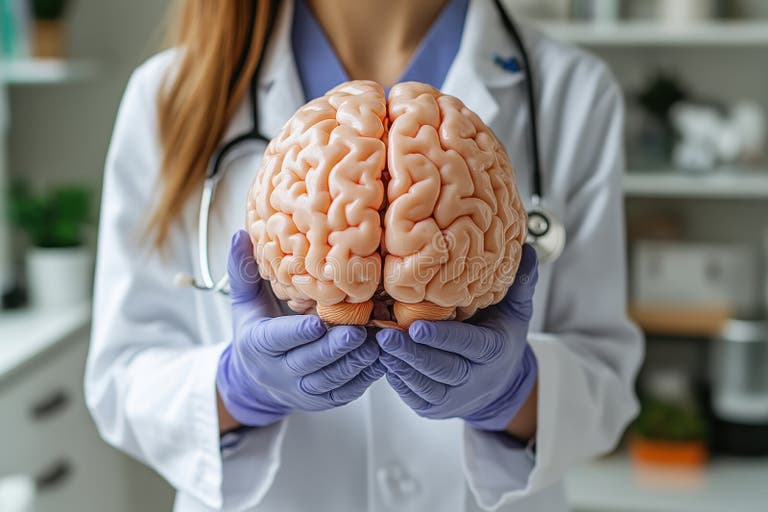 Hyper Realistic Front Facing Brain Model in Medical Setting Stock Image ...