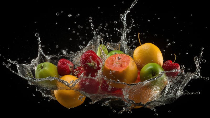 Hyper Realistic Fruit Falling in Water Flow, Motion, Crystals ...