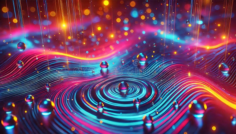 Hyper-realistic Glowing Raindrops on a Smooth, Vibrant Neon Surface ...