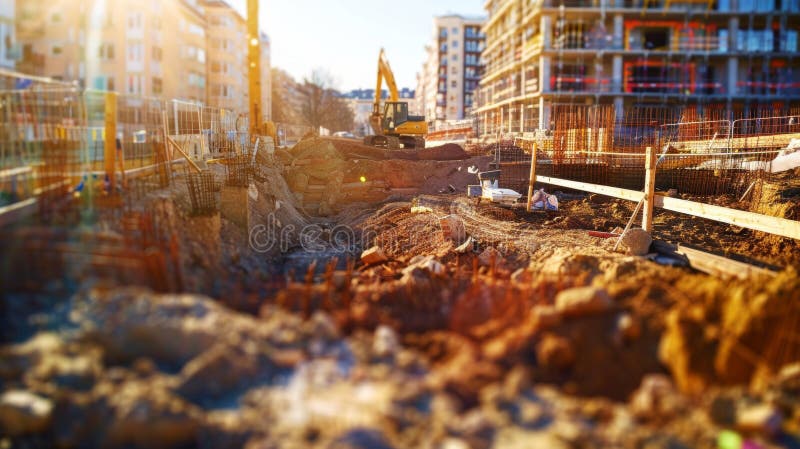 Hyper Realistic Ground Level View of a Construction Site Featuring an ...