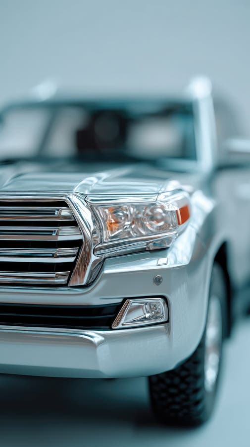A Hyper-realistic Highlights a Shiny Silver SUV with Detailed Lighting ...