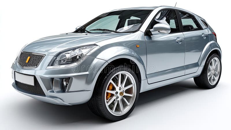 A Hyper-realistic Highlights a Shiny Silver SUV with Detailed Lighting ...