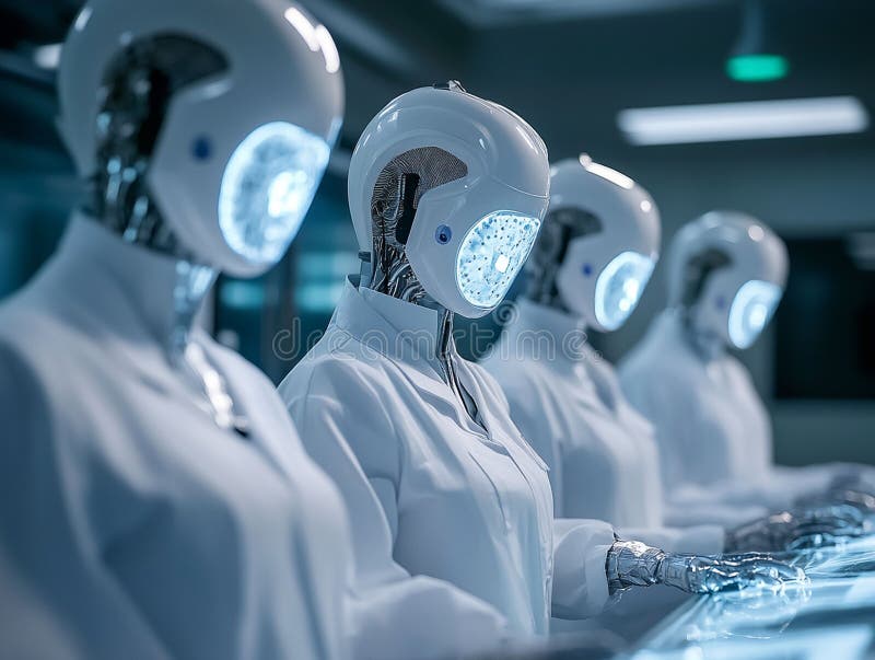 Hyper-realistic Humanoid Robots in Doctor Costumes Stock Illustration ...