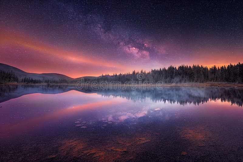 Hyper-realistic Illustration of a Beautiful Dark Starry Night Sky Over ...