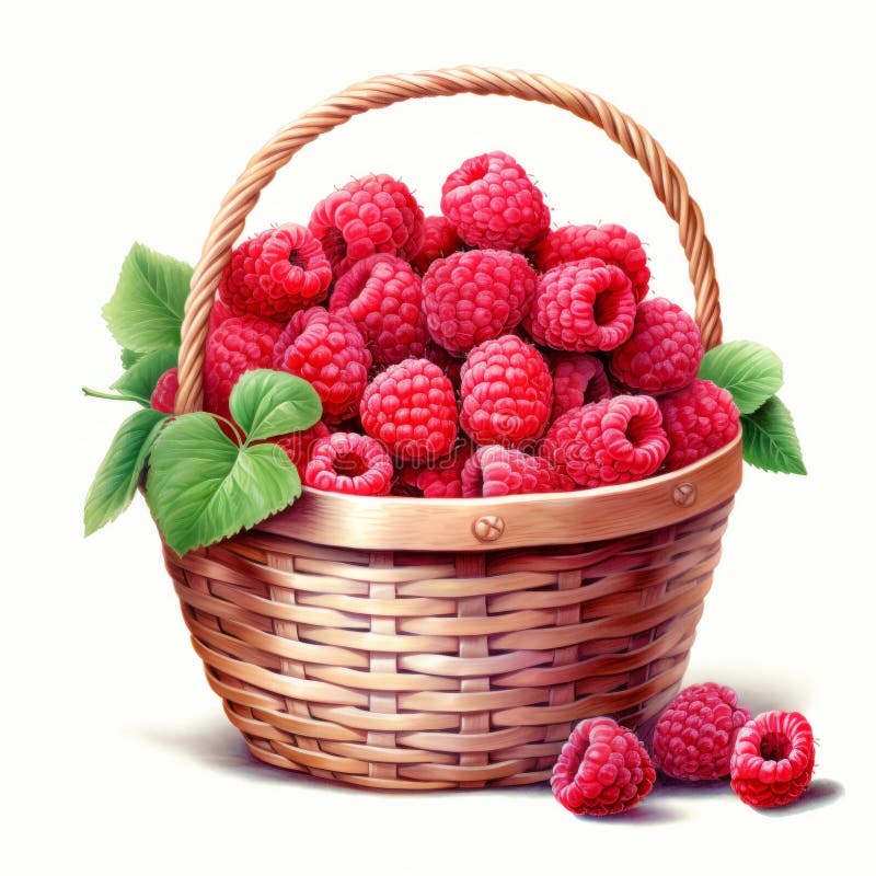 Hyper-realistic Illustration of Beautiful Raspberry Basket Stock ...