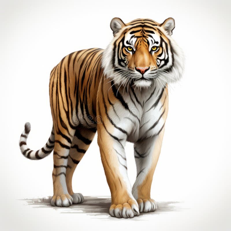 Hyper-realistic Illustration of a Bold Tiger on White Background Stock ...