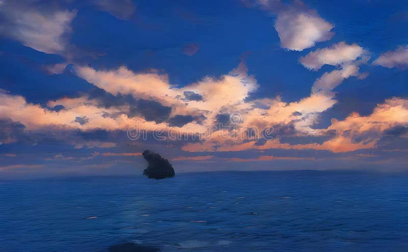 Hyper-realistic Illustration of a Bright Sunset Over an Ocean with a ...