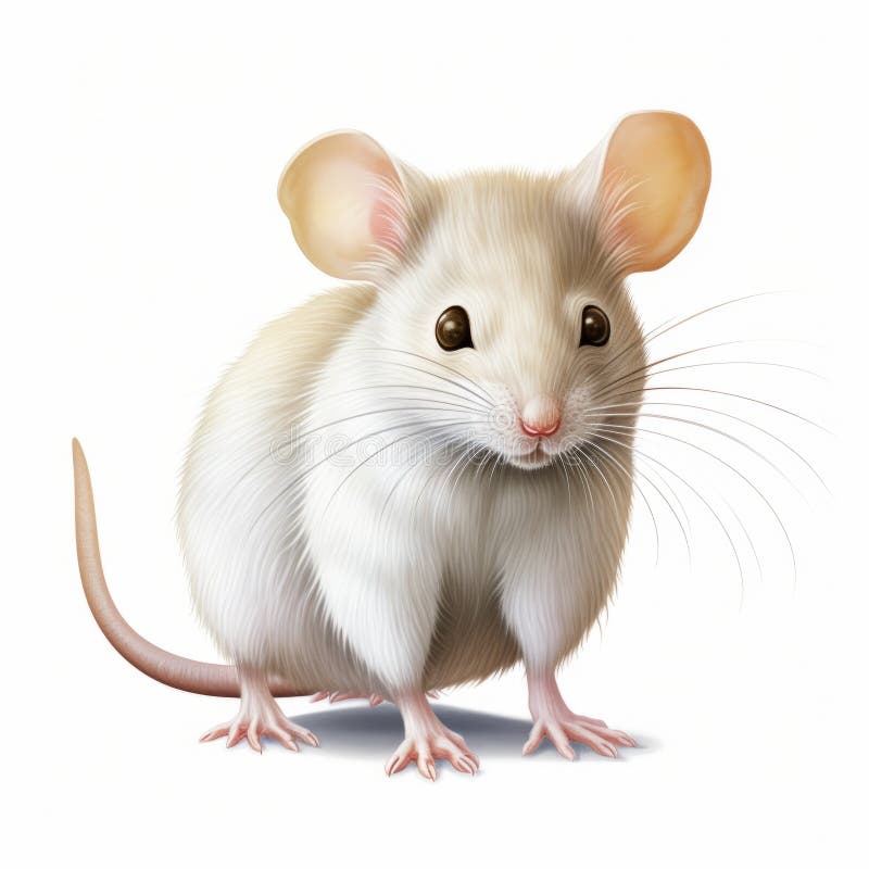 Hyper-realistic Illustration of Cute White Mouse on White Background ...