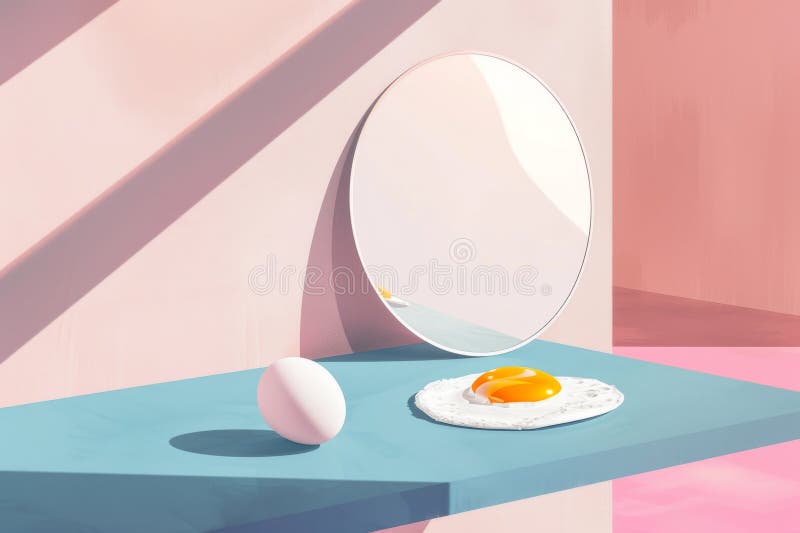 Hyper-realistic Illustration of an Egg and Its Reflection in a Mirror ...