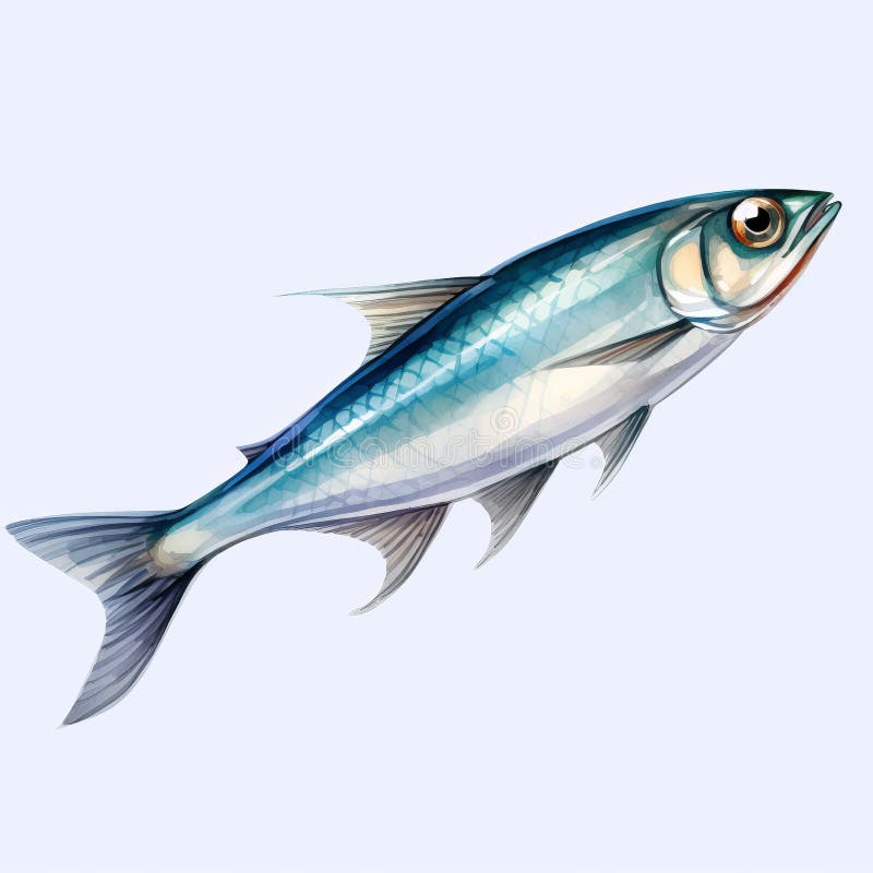 Realistic Sardine Fish Illustration Design in Watercolor Style Stock ...
