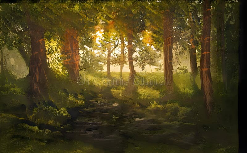 Hyper-realistic Illustration of Forest Trees with Sunlight Coming ...