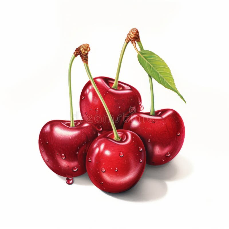 Hyper-realistic Illustration of Four Group of Cherries on White ...