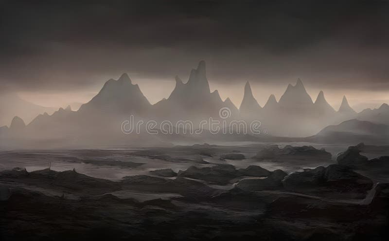 Hyper-realistic Illustration of Mysterious Landscape of Mountains with ...