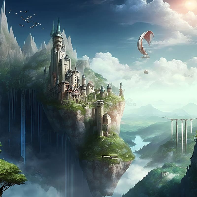 Hyper-realistic Illustration of Old Castles on High Cliffs by a River ...