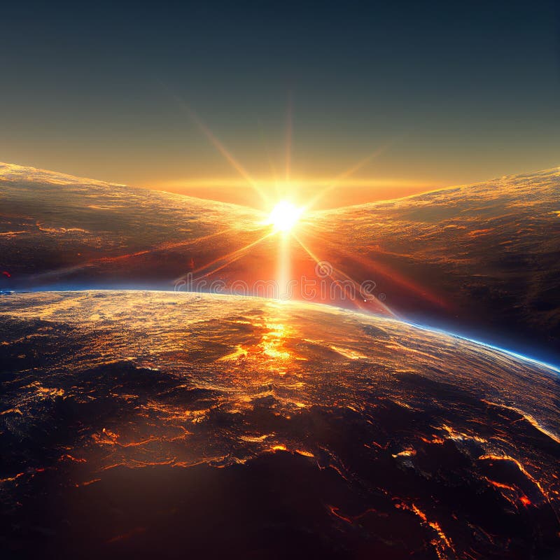 Hyper-realistic Illustration of Planet Earth with Spectacular Sunset ...