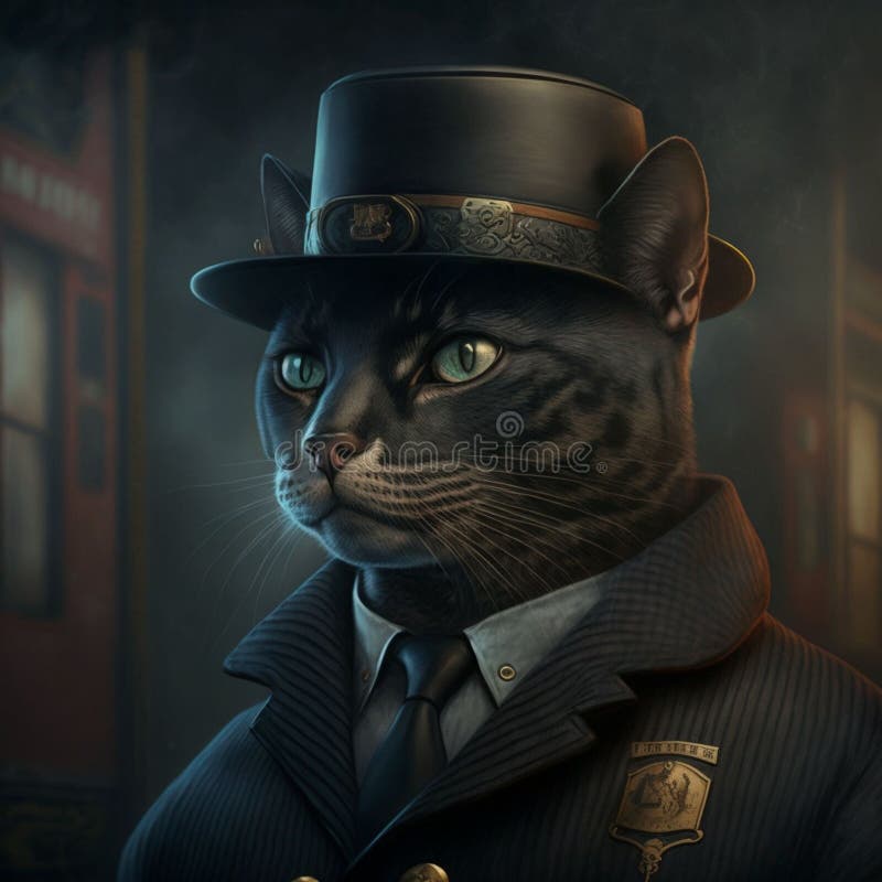 Hyper-realistic Illustration Portrait of a Cat in a Human Costu. Stock ...