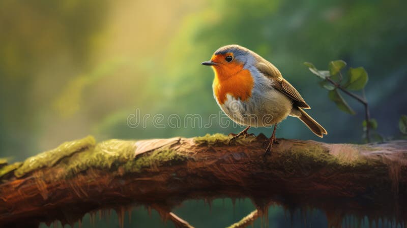 Hyper-realistic Illustration of a Robin Perched on a Branch Stock ...