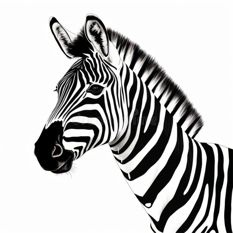 Digitally Enhanced Monochromatic Zebra Head on White Background Stock ...