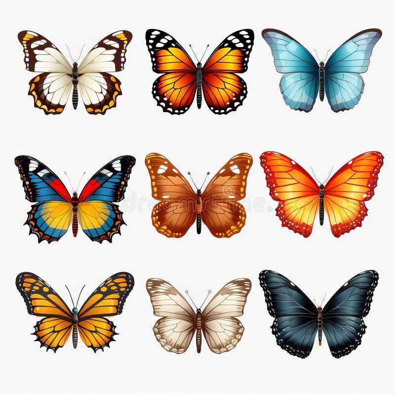 Hyper-realistic Illustrations of Different Types of Butterflies Stock ...