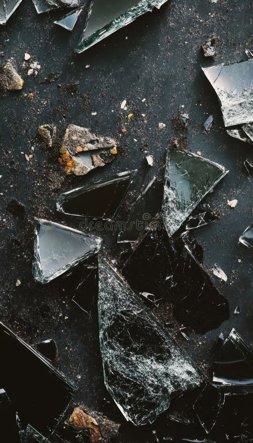 Hyper Realistic Image of Broken Glass Shards on Dark Surface with ...