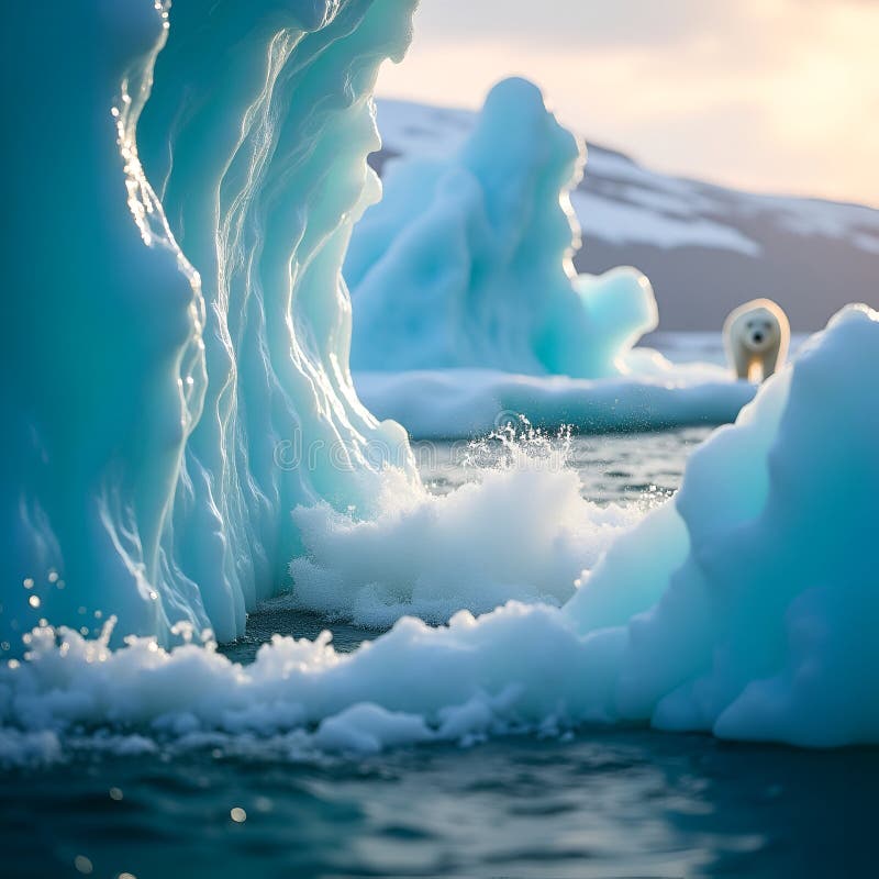 Global Warming,Melting Ice ,Waters with Polar Bear on Shrinking Ice ...