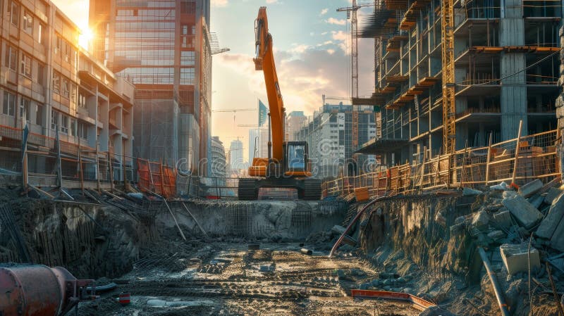 Hyper Realistic Image of a Construction Site Featuring an Open Trench ...