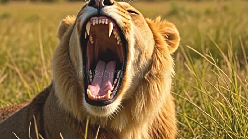 A Hyper-realistic Image of a Lion Yawning, Showcasing Its Powerful ...