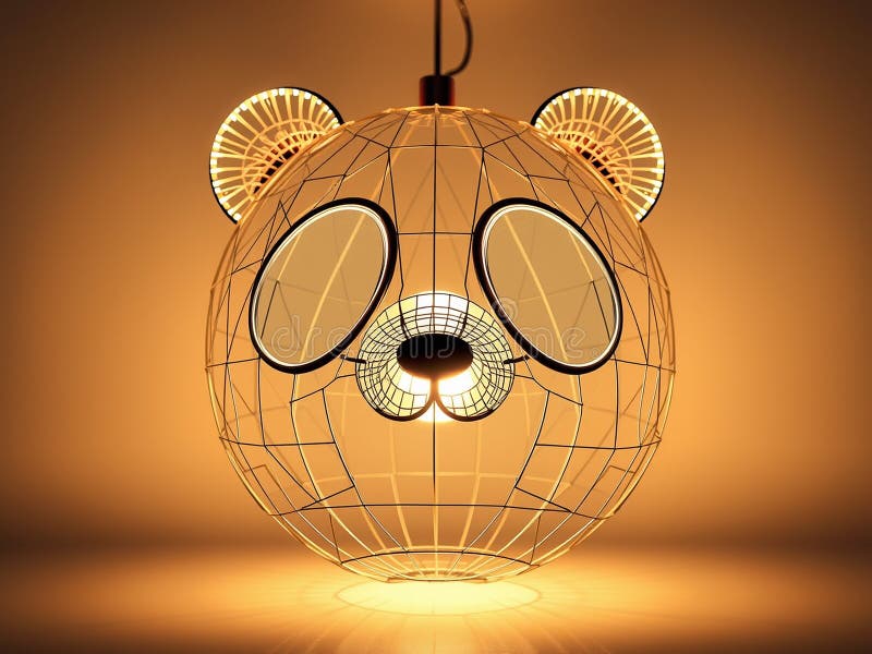 Hyper-realistic Image of an Panda Shaped Lamp with Intricate Wireframe ...