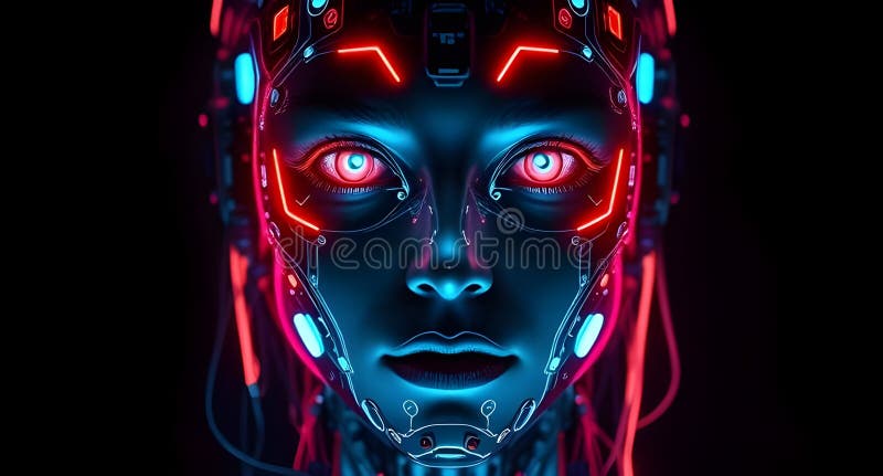 AI-Generated Dark Background Cybernetic Portrait Stock Illustration ...