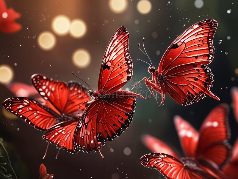 A Hyper-realistic Image of Red Butterflies in Mid-air, Their Wings ...
